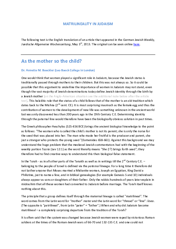 (PDF) Matrilineality in Judaism
