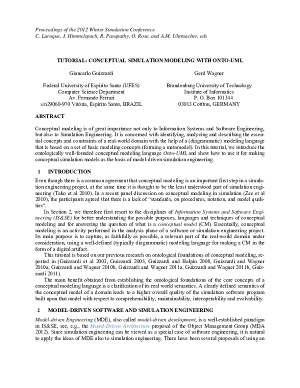Pdf Conceptual Simulation Modeling With Onto Uml