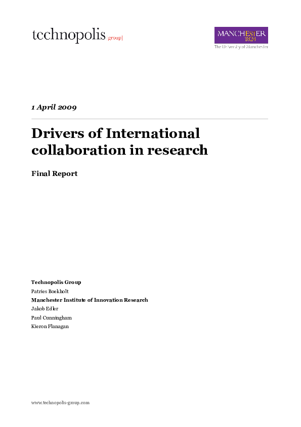 (PDF) Drivers of International Collaboration in Research