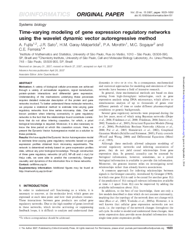 Pdf Time Varying Modeling Of Gene Expression Regulatory Networks Using The Wavelet Dynamic