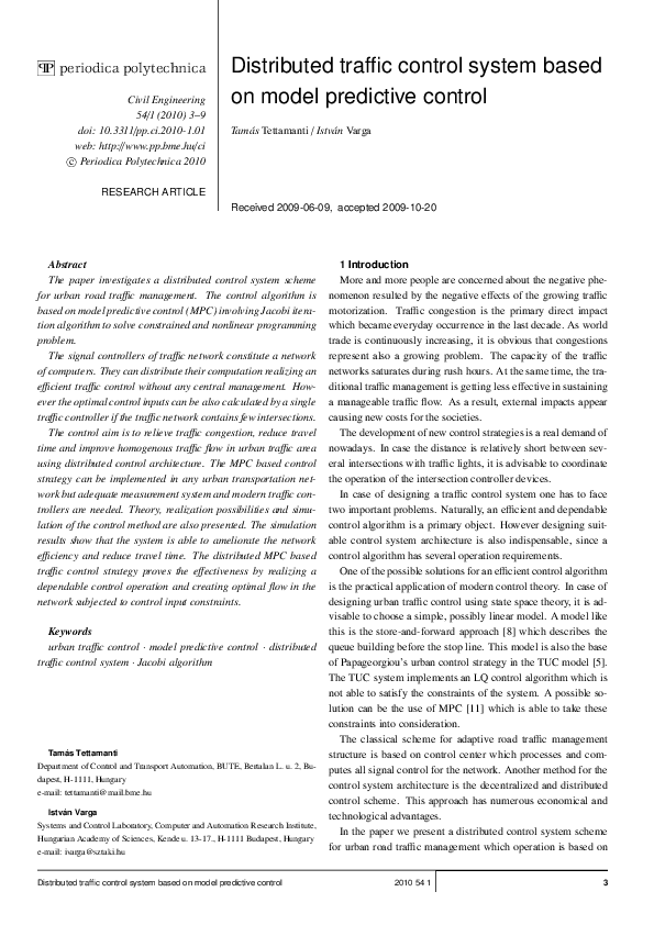 (PDF) Distributed traffic control system based on model predictive control