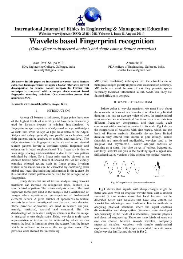 (PDF) International Journal of Ethics in Engineering & Management Education Wavelets based ...