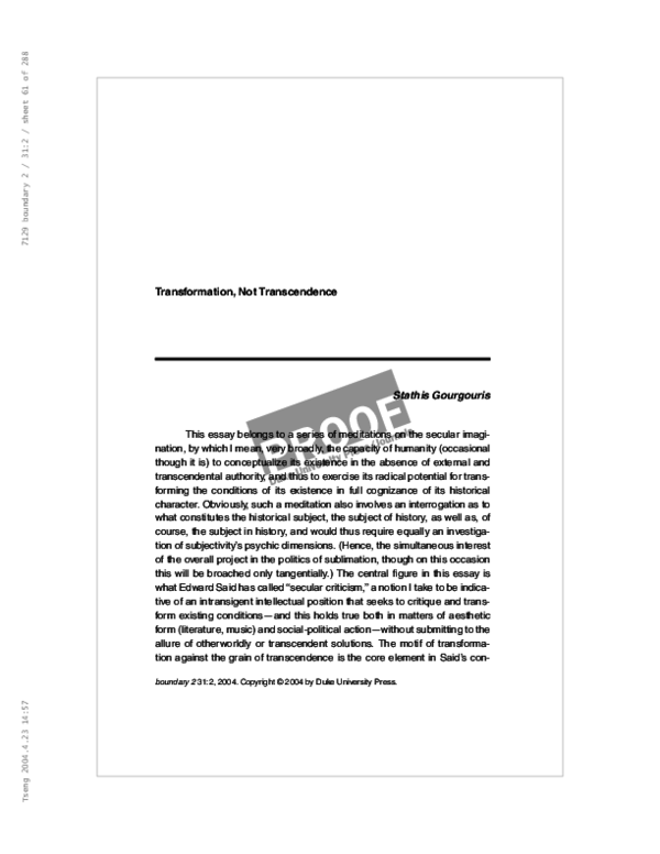 Transformation, Not Transcendence