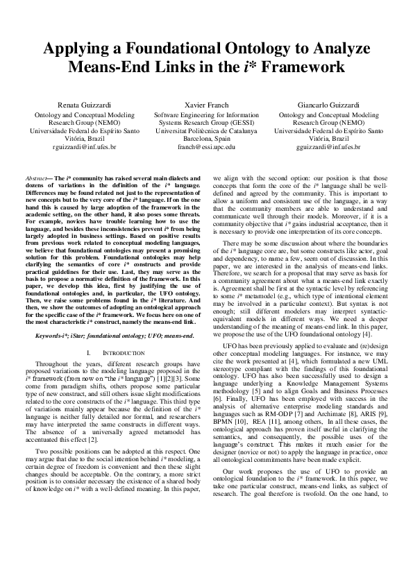 Pdf Applying A Foundational Ontology To Analyze Means End Links In The I Framework