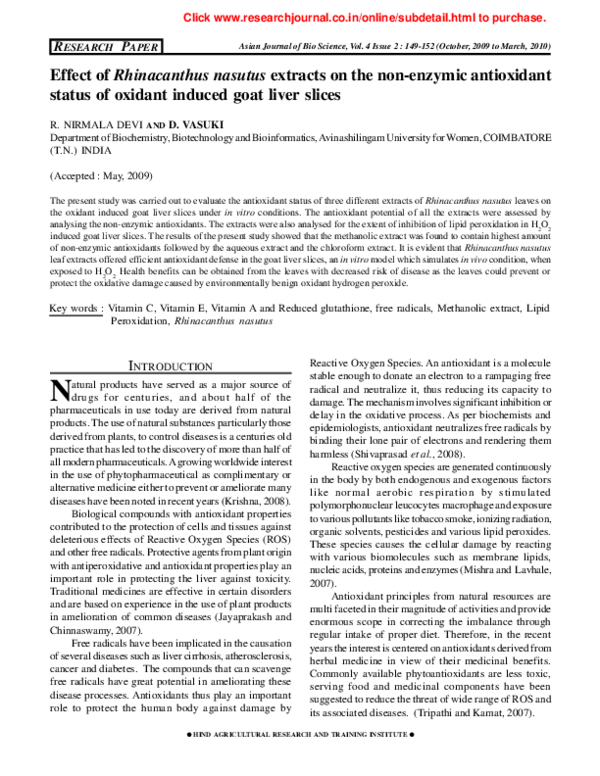 (PDF) Effect of Rhinacanthus nasutus extracts on the non-enzymic ...