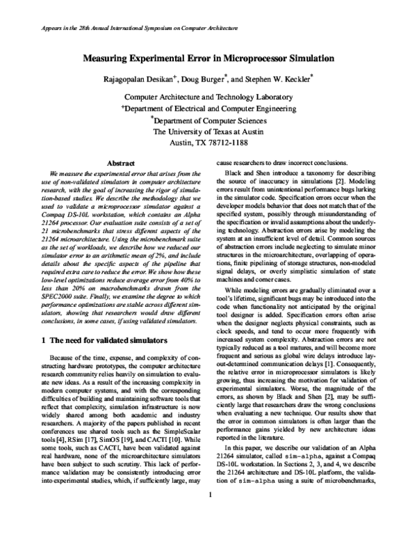 Pdf Measuring Experimental Error In Microprocessor Simulation