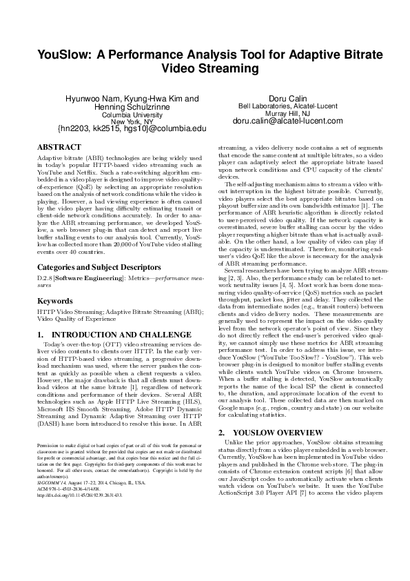 (PDF) YouSlow: A Performance Analysis Tool for Adaptive Bitrate Video Streaming