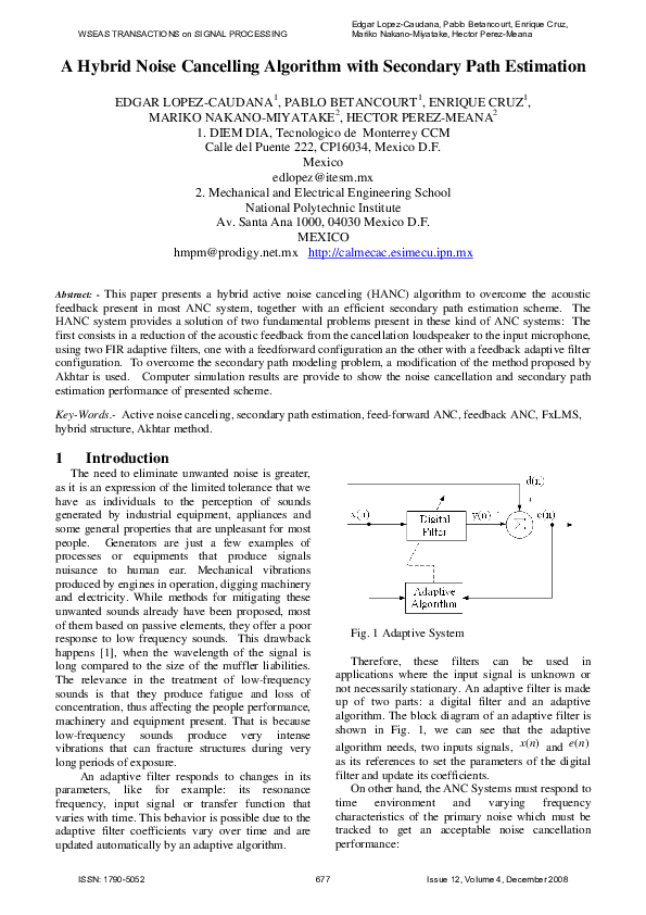 (PDF) A Hybrid Noise Cancelling Algorithm with Secondary Path Estimation