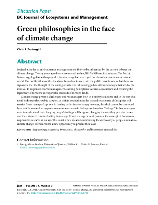 (PDF) Green philosophies in the face of Climate Change