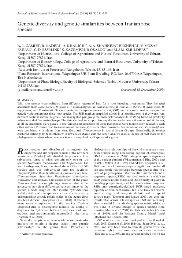 (PDF) Genetic diversity and genetic similarities between Iranian rose species