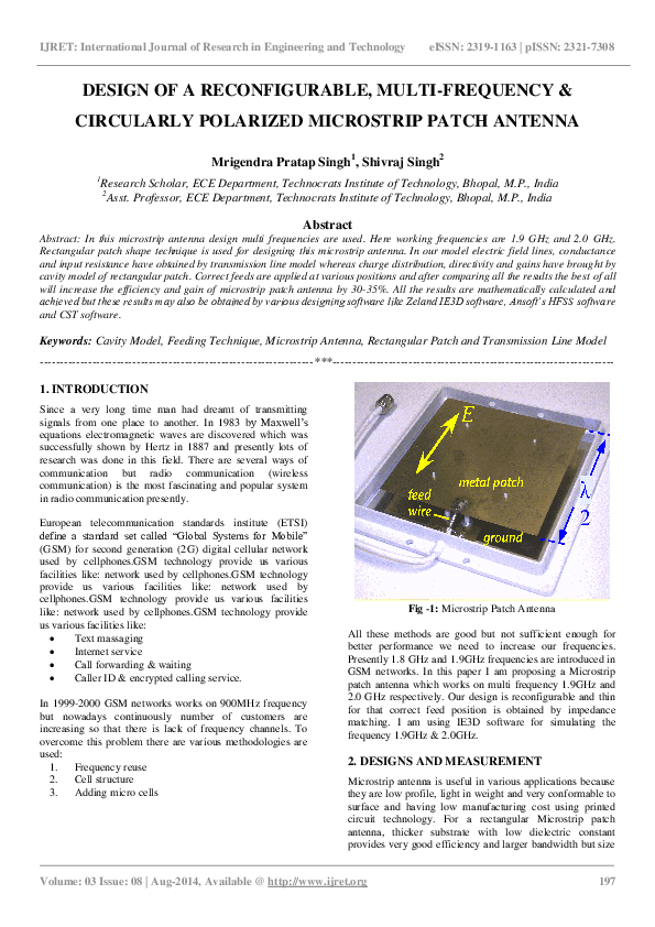Pdf Design Of A Reconfigurable Multi Frequency And Circularly
