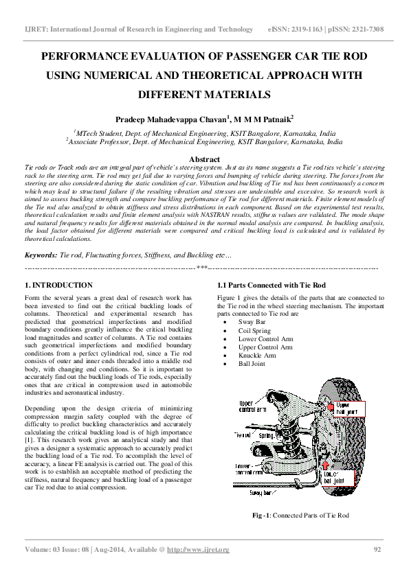 (PDF) PERFORMANCE EVALUATION OF PASSENGER CAR TIE ROD USING NUMERICAL ...