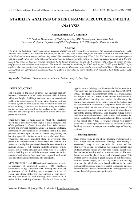 (PDF) STABILITY ANALYSIS OF STEEL FRAME STRUCTURES: P-DELTA ANALYSIS