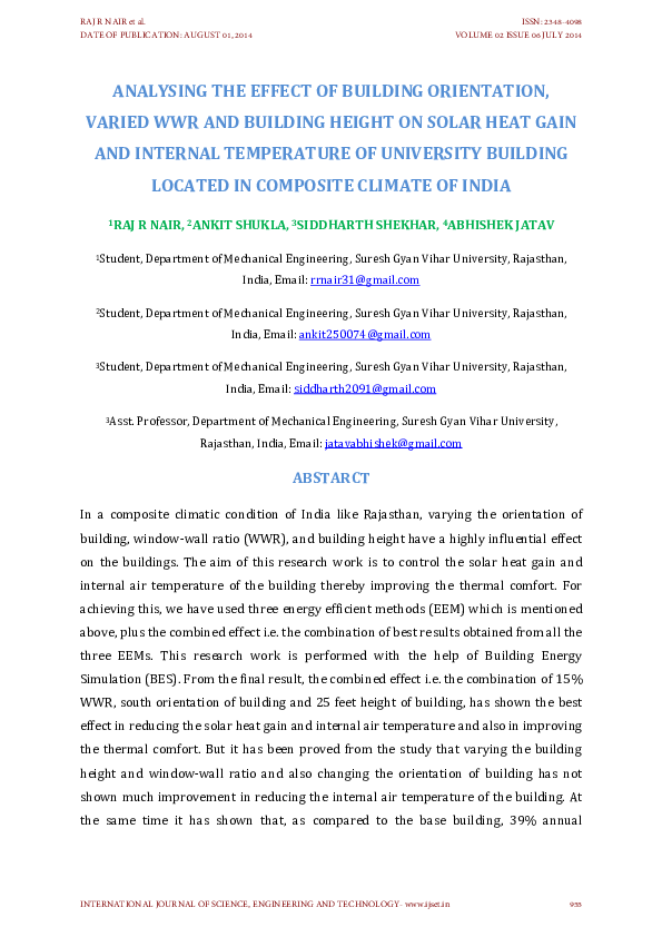 (PDF) ANALYSING THE EFFECT OF BUILDING ORIENTATION, VARIED WWR AND ...