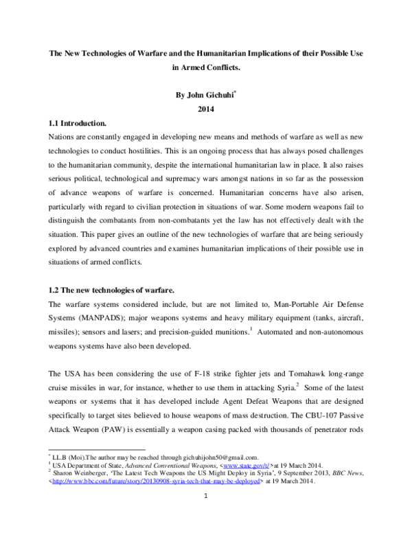 (DOC) John Gichuhi, The New Technologies of Warfare and the ...