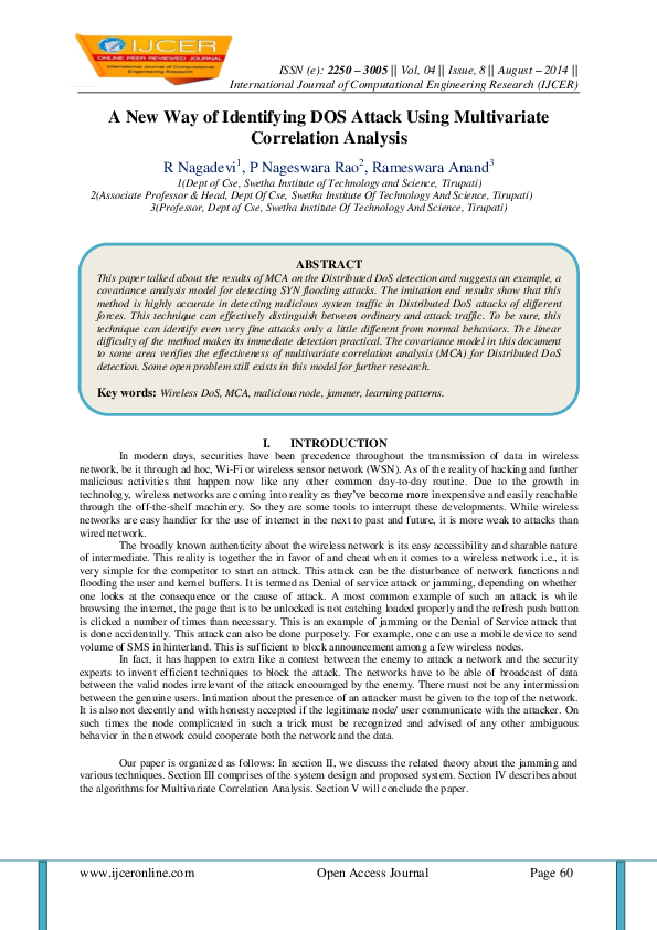 (PDF) A New Way of Identifying DOS Attack Using Multivariate Correlation Analysis