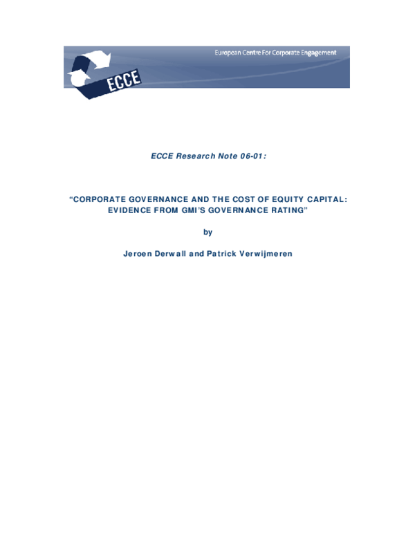 (PDF) Corporate governance and the cost of equity capital: Evidence from gmi's governance rating