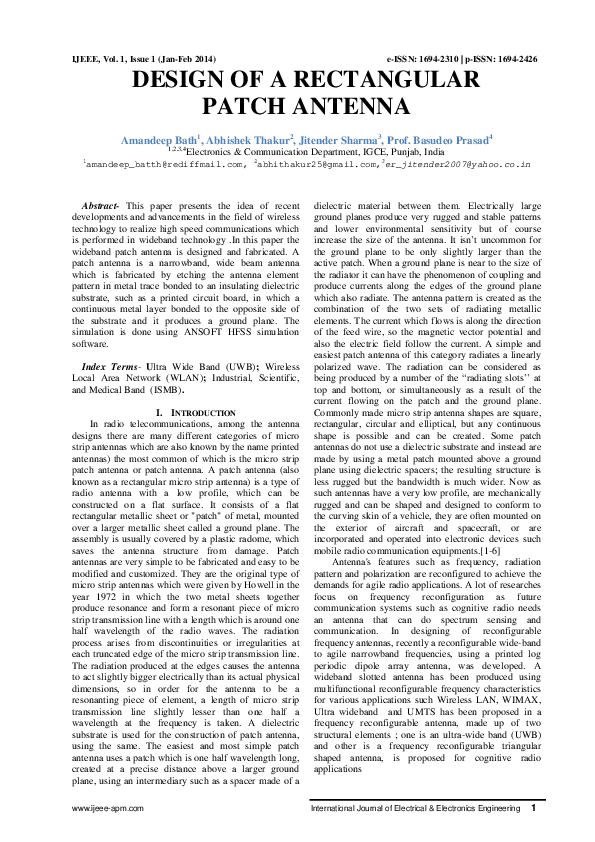 (PDF) Design of a Rectangular Patch Antenna