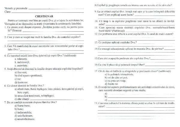 (DOC) Chestionar pentru a cunoaste copilul