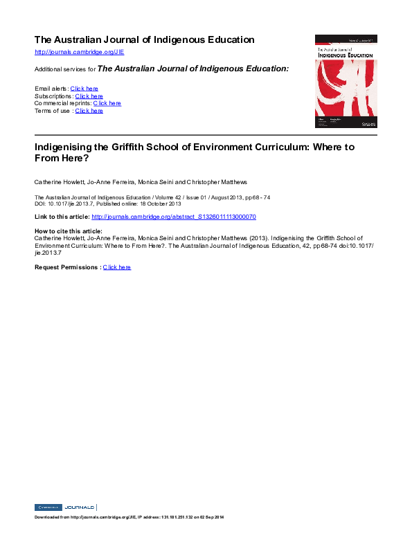 (PDF) Indigenising the Griffith School of Environment Curriculum: Where ...