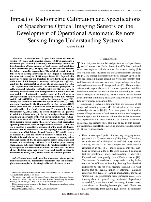 Pdf Impact Of Radiometric Calibration And Specifications Of Spaceborne Optical Imaging Sensors