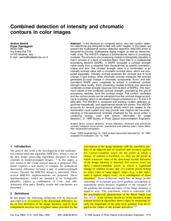 (PDF) Combined detection of intensity and chromatic contours in color ...