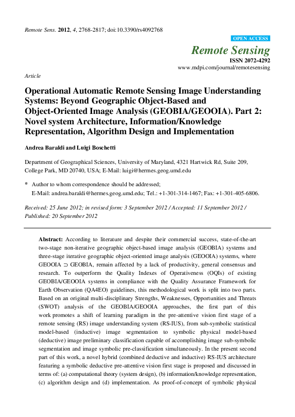 (PDF) Operational Automatic Remote Sensing Image Understanding Systems: Beyond Geographic Object ...