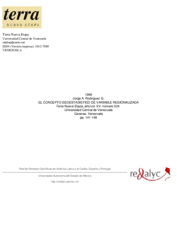 Pdf Redalyc El Concepto Geoestadístico De Variable Regionalizada 8488