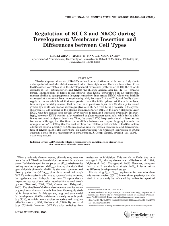 (PDF) Regulation of KCC2 and NKCC during development: membrane ...