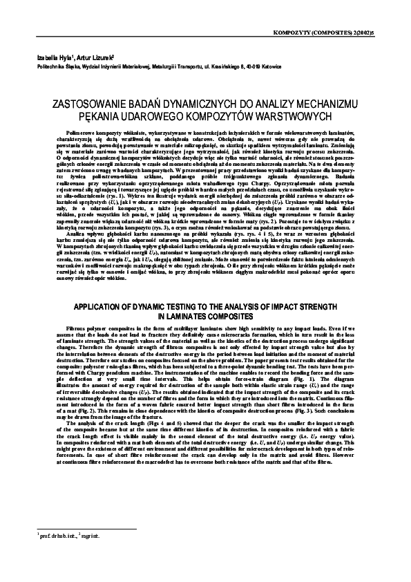 (PDF) KOMPOZYTY (COMPOSITES) 2(2002)5 APPLICATION OF DYNAMIC TESTING TO ...