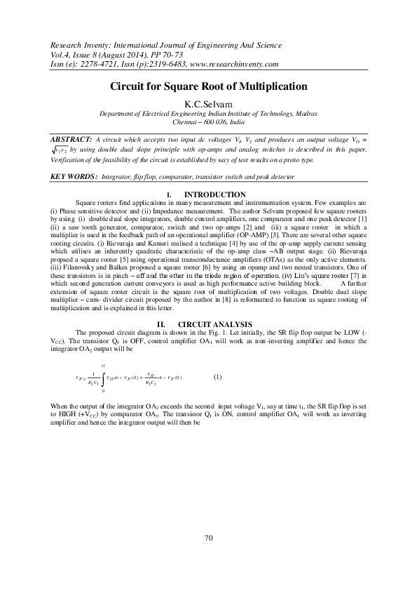 Pdf Circuit For Square Root Of Multiplication