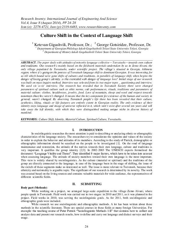 (PDF) Culture Shift in the Context of Language Shift