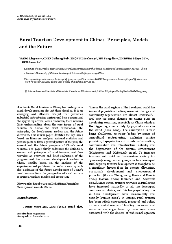 (PDF) Rural Tourism Development in China：Principles, Models and the Future