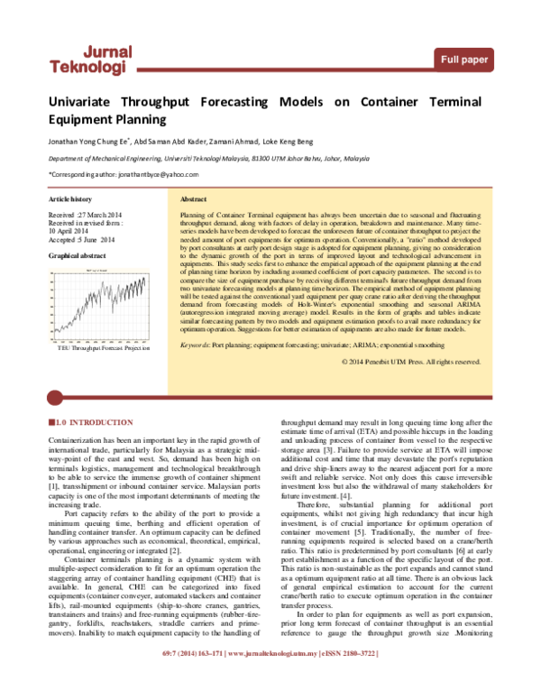 Pdf Univariate Throughput Forecasting Models On Container Terminal Equipment Planning