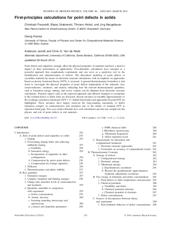 (PDF) First-principles calculations for point defects in solids