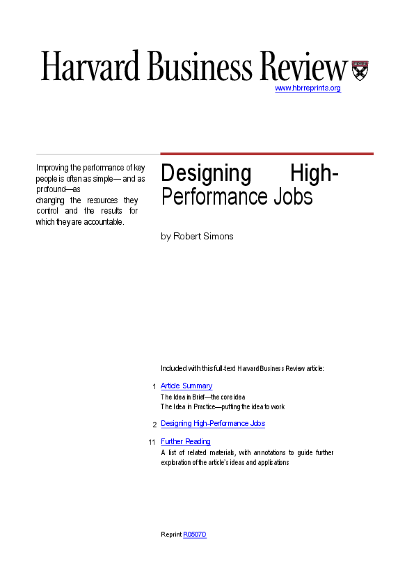 (PDF) Designing High- Performance Jobs