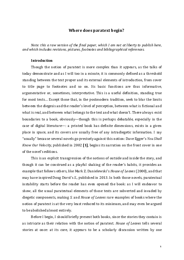 (PDF) Where does (para)text begin? A case study of House of Leaves and ...