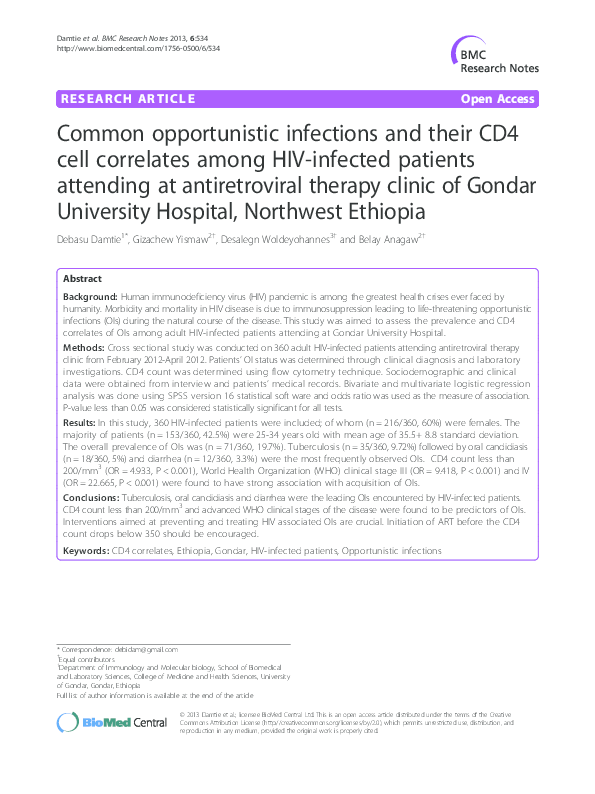 (PDF) Common opportunistic infections and their CD4+ cell correlates ...