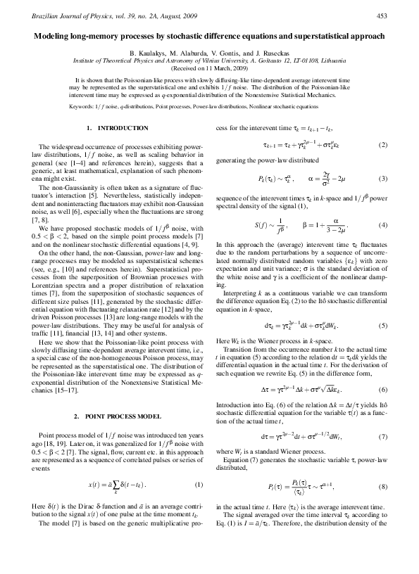 (PDF) Modeling long-memory processes by stochastic difference equations and superstatistical ...