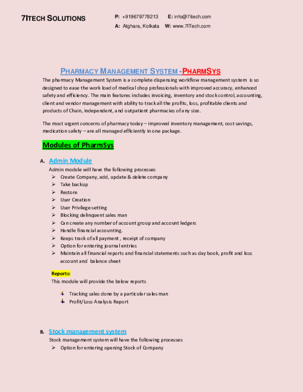 (DOC) Pharmacy Management System -PharmSys The pharmacy Management System