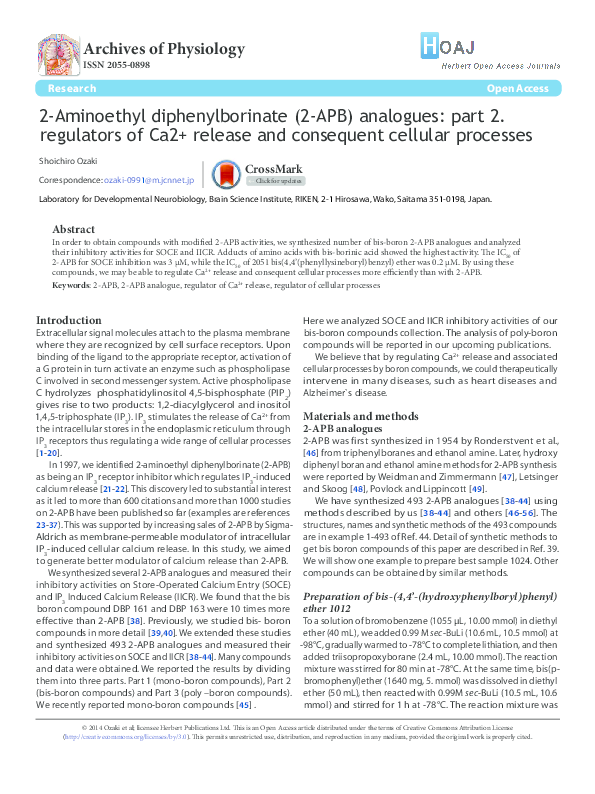 Modified 2-APB Analogues for Ca2+ Regulation