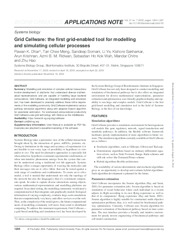 Pdf Grid Cellware The First Grid Enabled Tool For Modelling And Simulating Cellular Processes
