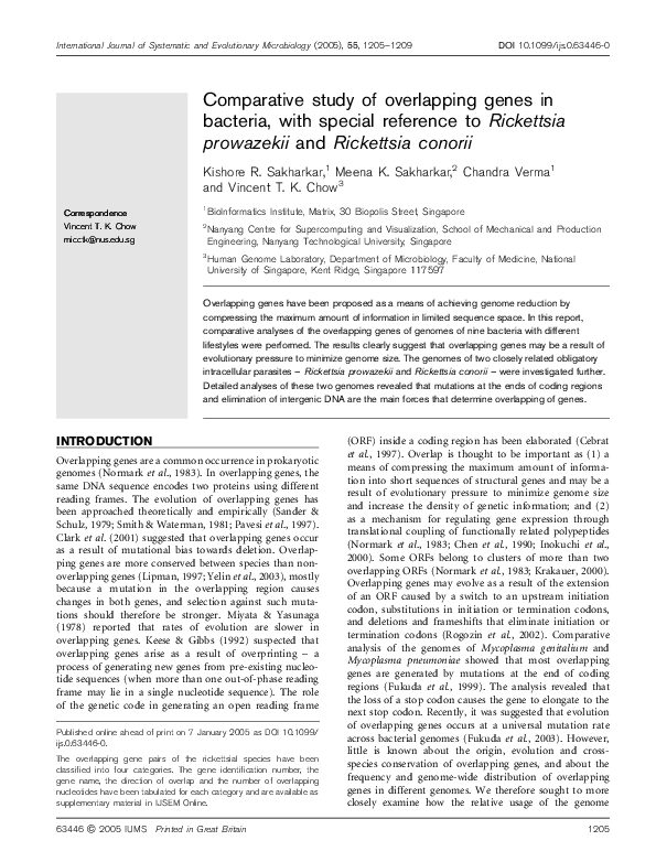 (PDF) Comparative study of overlapping genes in bacteria, with special ...