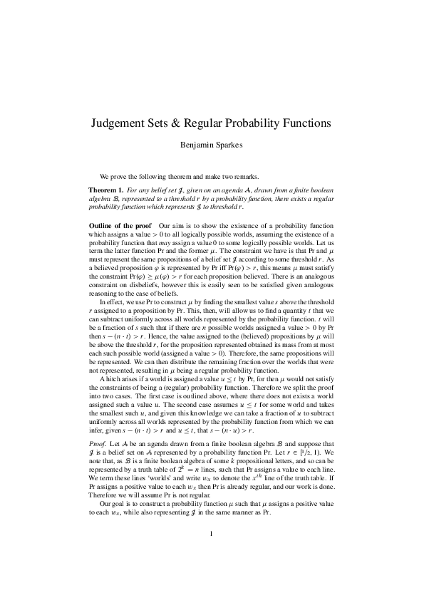 (PDF) Judgement Sets & Regular Probability Functions