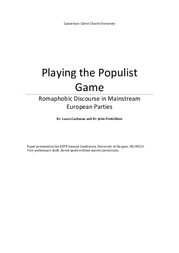 (PDF) Playing the Populist Game Romaphobic Discourse in Mainstream ...