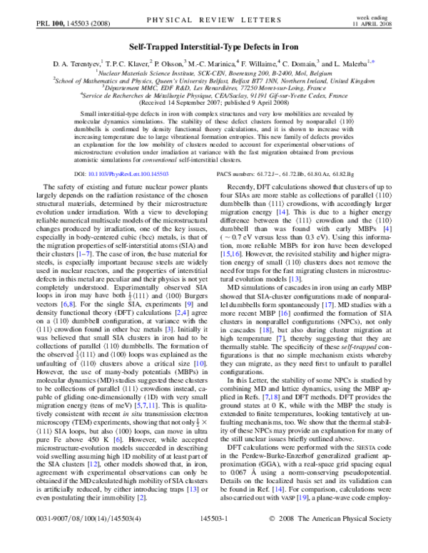 (PDF) Self-Trapped Interstitial-Type Defects in Iron