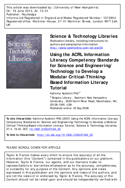 (PDF) Using the ACRL Information Literacy Competency Standards for ...