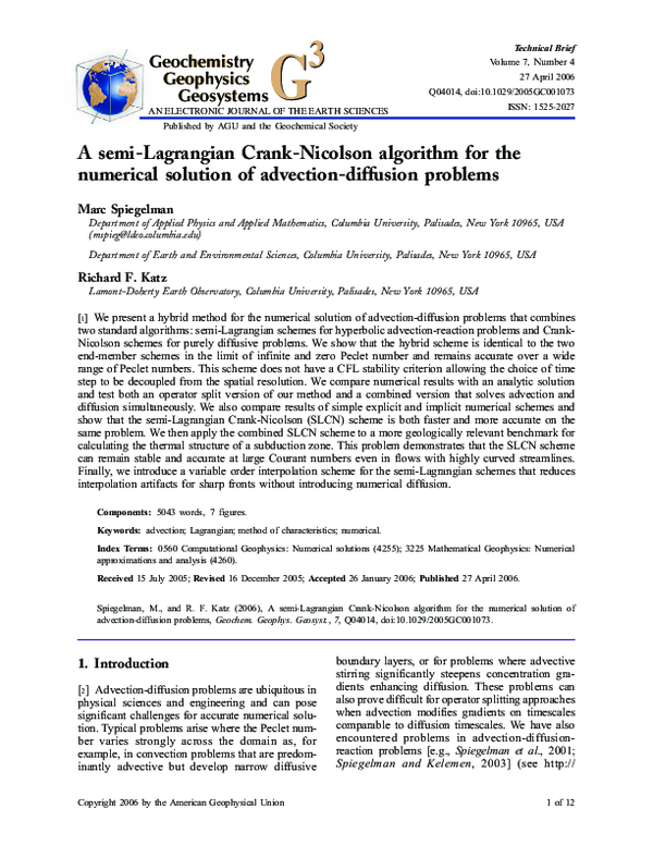 Pdf A Semi Lagrangian Crank Nicolson Algorithm For The Numerical Solution Of Advection