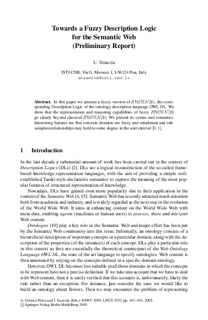 (PDF) Towards a Fuzzy Description Logic for the Semantic Web (Preliminary Report