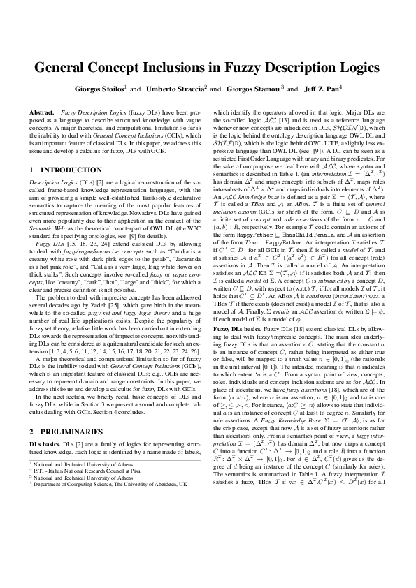 (PDF) General Concept Inclusions in Fuzzy Description Logics | Umberto Straccia - Academia.edu